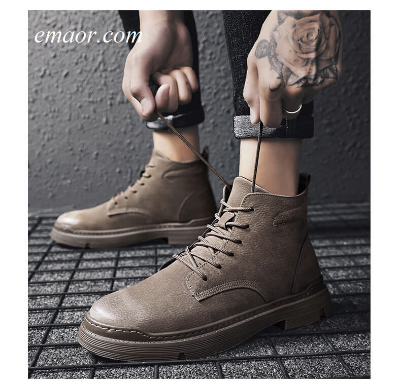 Mens Martin Boot Medium High Cut Lace Up Martin Boots Work Boot Tide
